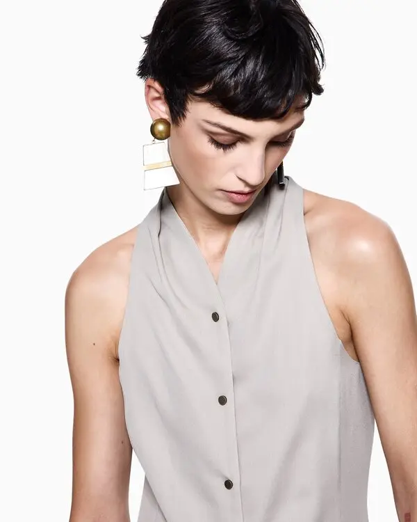 Giorgio Armani Sleeveless Silk Georgette Top With Shawl Collar