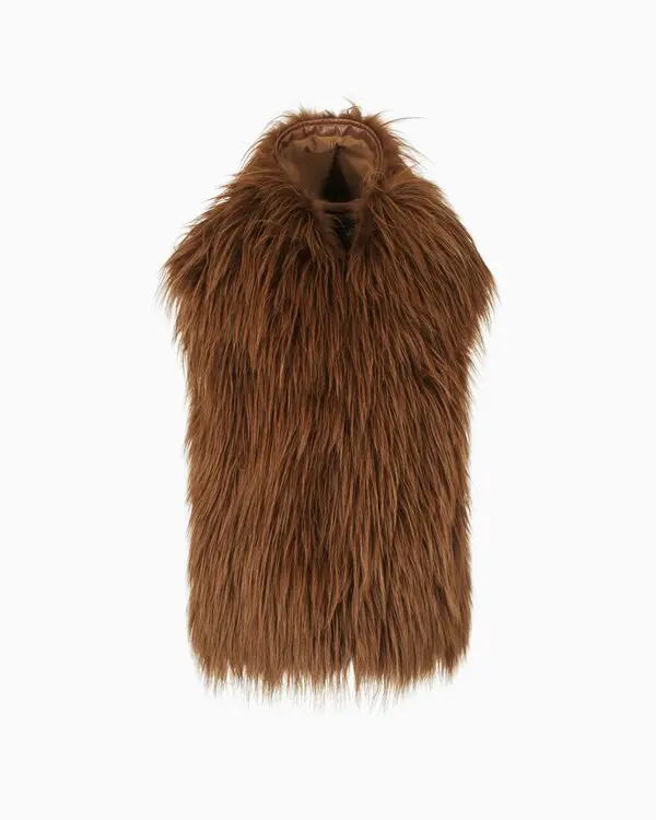 Giorgio Armani Long-haired Fur Vest With Neve Hood - Camel