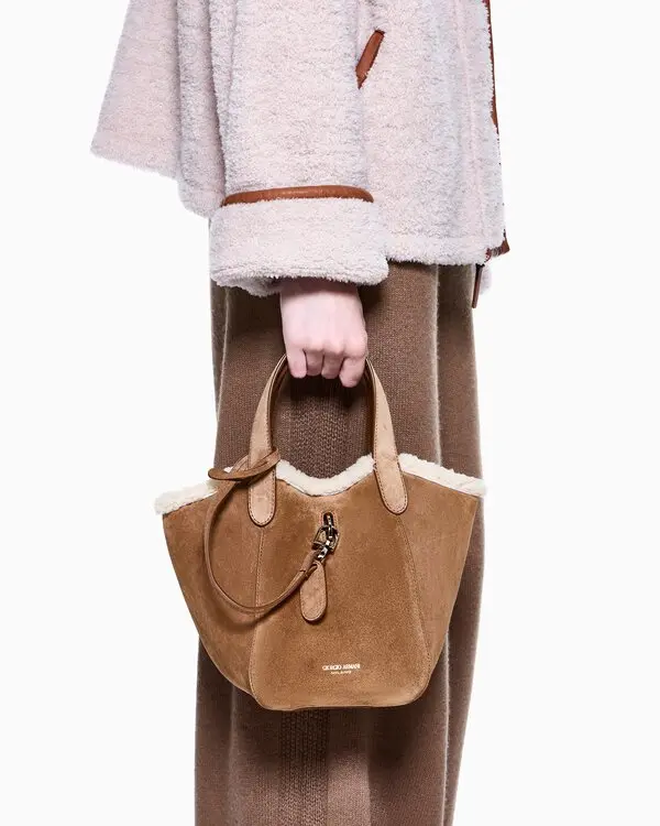 Giorgio Armani Neve Small Suede And Shearling Handbag