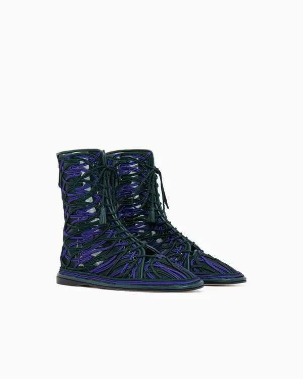 Giorgio Armani Embroidered Ankle Boots With Leather Details