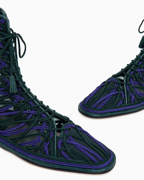 Giorgio Armani Embroidered Ankle Boots With Leather Details
