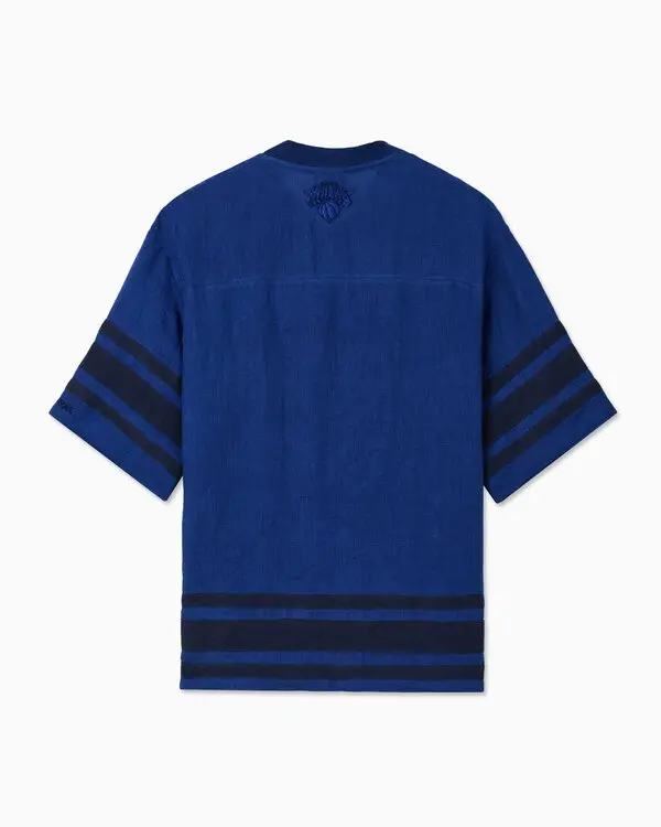 Giorgio Armani Linen T-shirt With Striped Edges And Kith For Knicks Logo