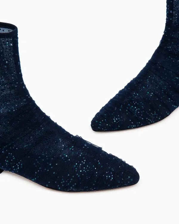 Giorgio Armani Ankle Boots With Tulle And Rhinestones