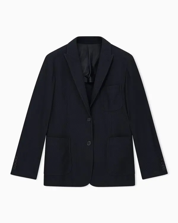 Giorgio Armani Blazer Regular Fit Single-breasted In Embossed Mesh - Black