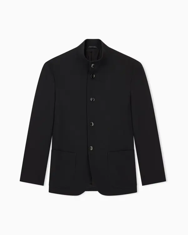 Giorgio Armani Blazer One Shot Regular Fit In Pure Virgin Wool Crepe - Black