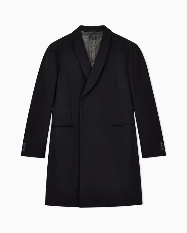 Giorgio Armani Double-breasted Coat In Cashmere With Shawl Collar - Black