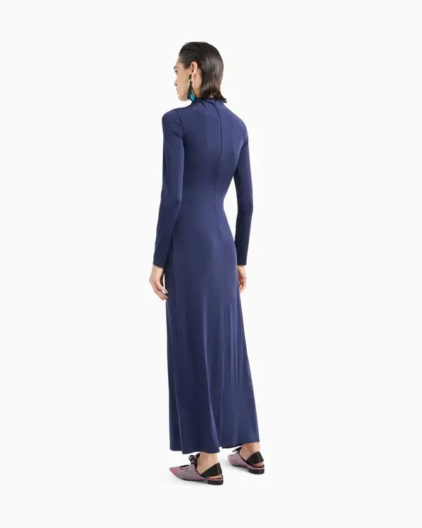 Giorgio Armani Long Dress In Stretch Viscose Jersey With Rhinestone Embellishment - Blue