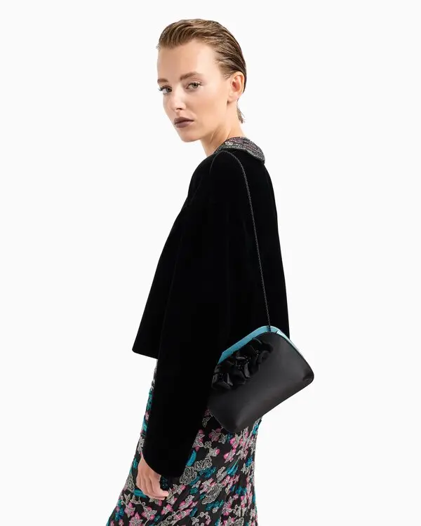 Giorgio Armani La Prima Satin Clutch Bag With Applied Flowers