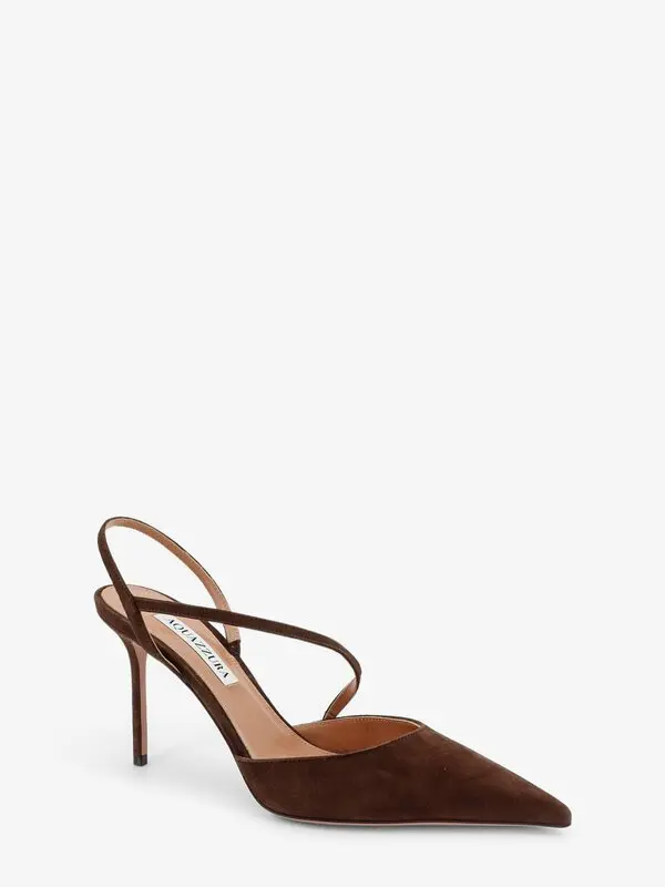 AQUAZZURA Bow Tie Suede Slingback Heels - Brown