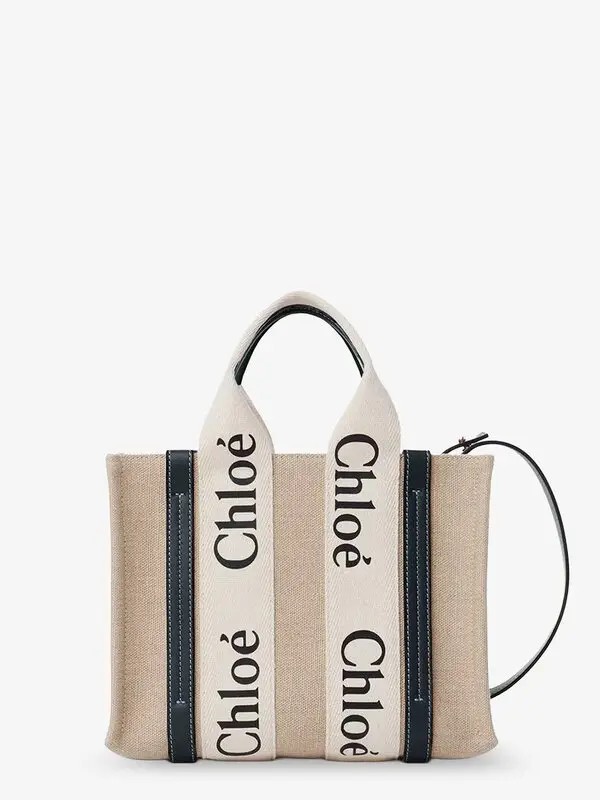 Chloé Woody Linen Canvas And Leather Crossbody Bag - Beige