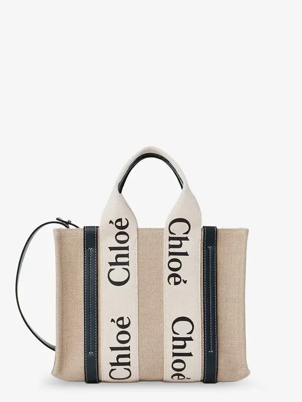 Chloé Woody Linen Canvas And Leather Tote - Beige
