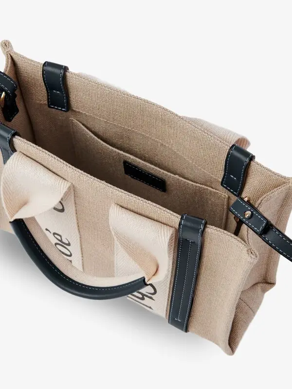 Chloé Woody Linen Canvas And Leather Tote - Beige
