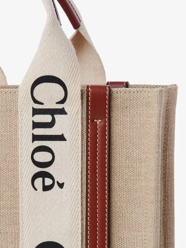 Chloé Woody Linen And Leather Tote Bag - Beige