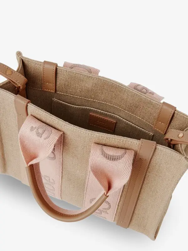 Chloé Woody Linen Canvas And Leather Tote Bag - Beige