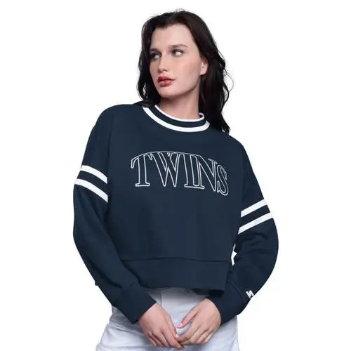 STARTER Minnesota Twins Power Play Cropped Pullover Sweatshirt - Navy