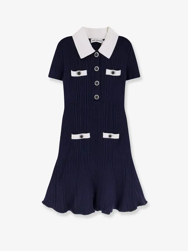 SELF-PORTRAIT Ribbed Mini Dress - Blue