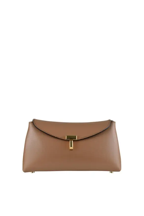 TOTEME Mini T-lock Clutch In Smooth Leather - Brown