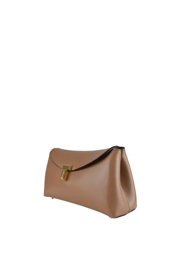 TOTEME Mini T-lock Clutch In Smooth Leather - Brown