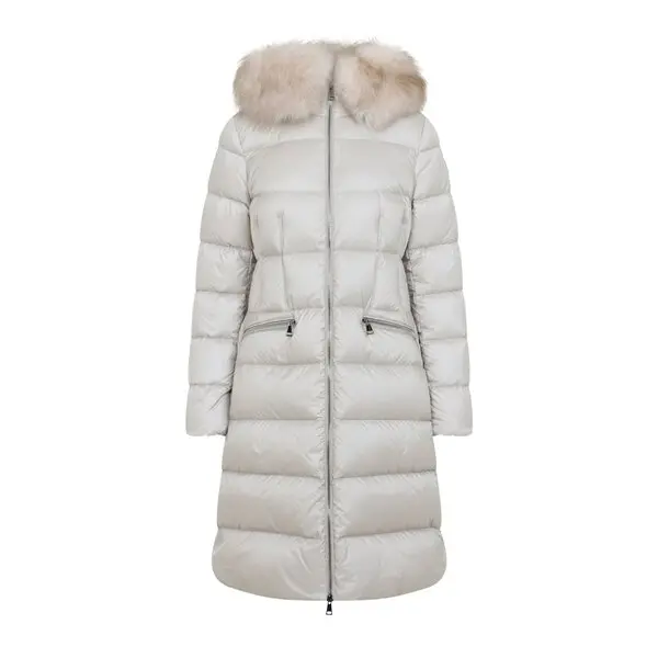 Moncler Boedic Long Down Coat With Fur Trimmed Hood - Multicolor