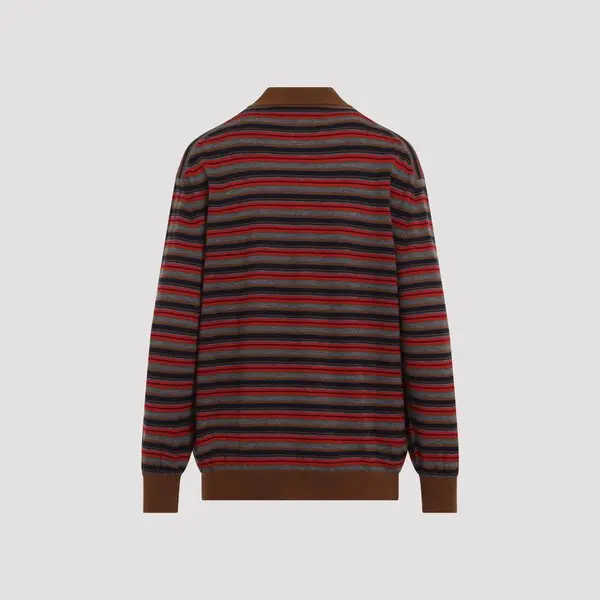Prada Long-sleeve Cashmere Polo With Multicolour Stripes - Brown