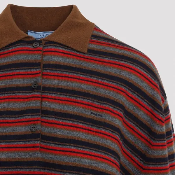 Prada Long-sleeve Cashmere Polo With Multicolour Stripes - Brown
