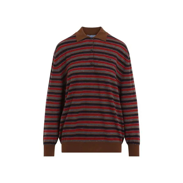 Prada Long-sleeve Cashmere Polo With Multicolour Stripes - Brown