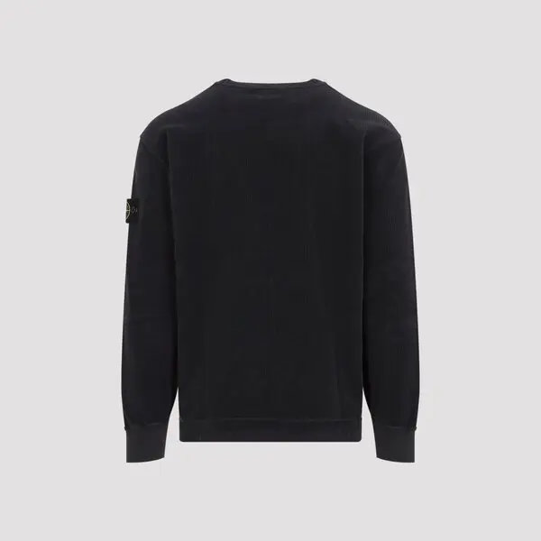 Stone Island Ribbed Cotton Crewneck Sweatshirt With Detachable Compass Badge