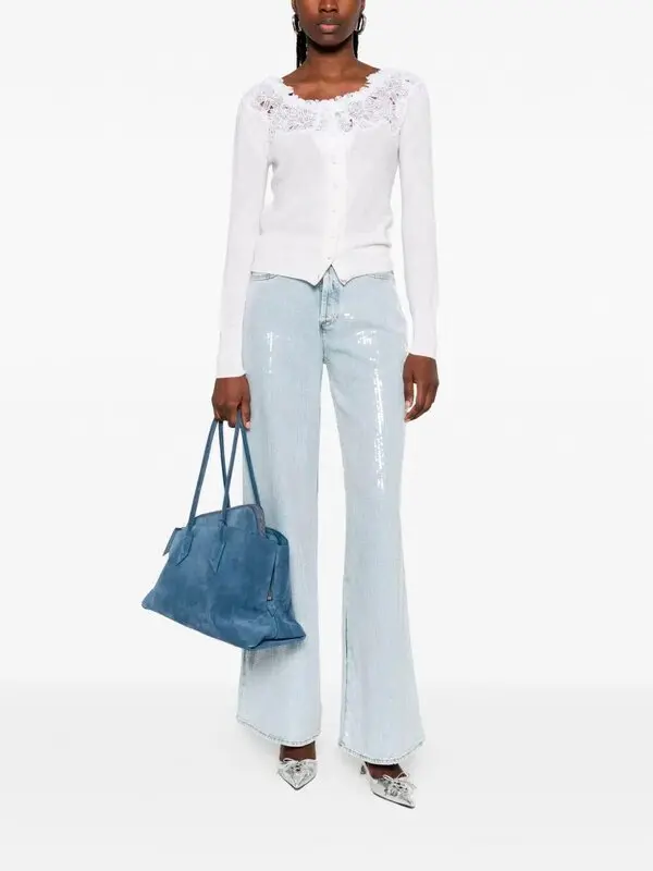 ERMANO SCERVINO White Cashmere Cardigan With Lace Detailing