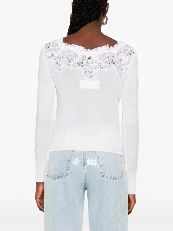 ERMANO SCERVINO White Cashmere Cardigan With Lace Detailing