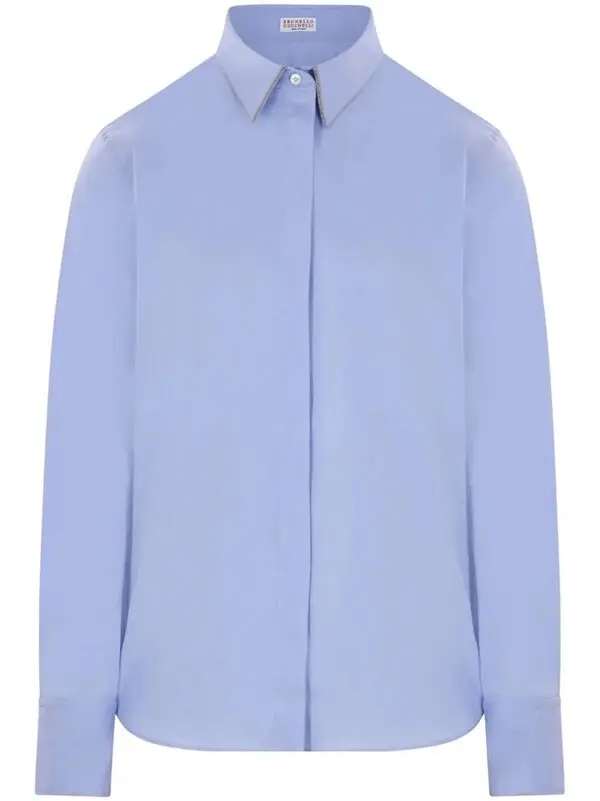 Brunello Cucinelli Cotton Shirt With Monili Trim - Multicolor
