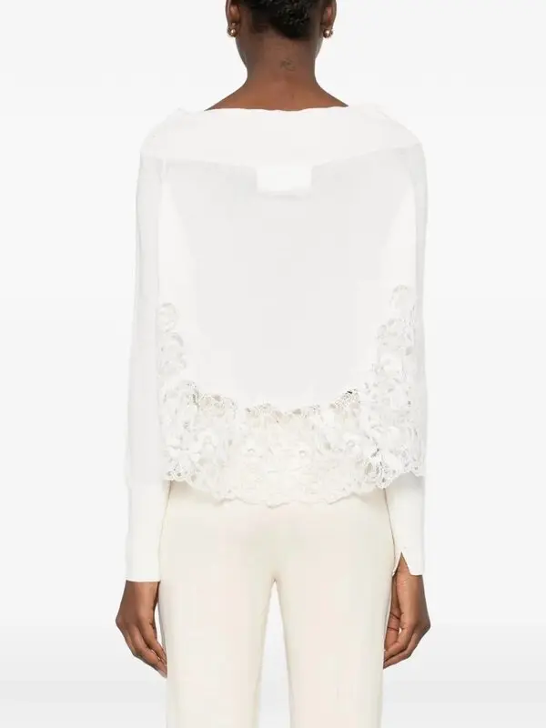 ERMANO SCERVINO Ermanno Scervino White Cotton Sweater With Lace Trim