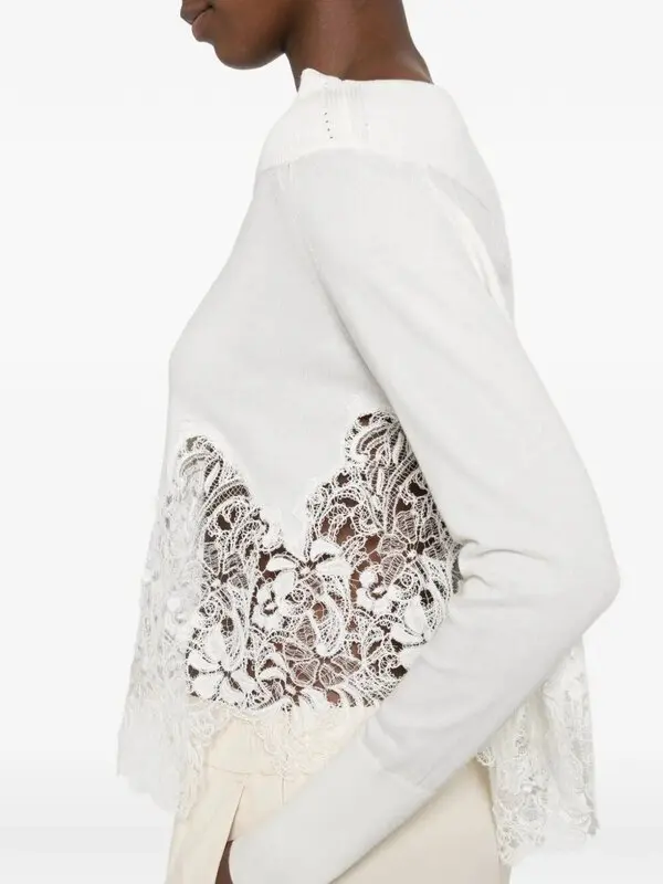 ERMANO SCERVINO Ermanno Scervino White Cotton Sweater With Lace Trim