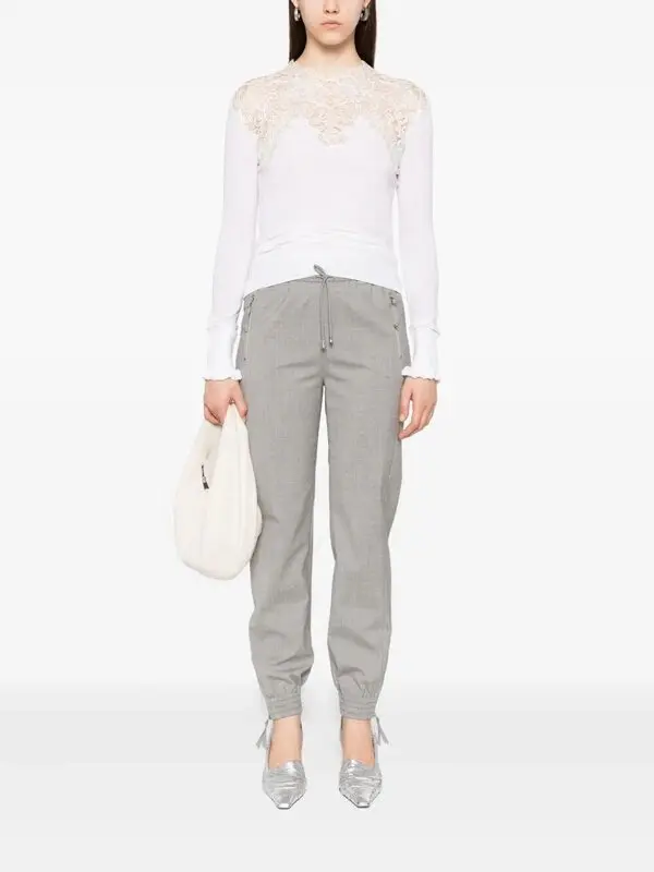 ERMANO SCERVINO Ermanno Scervino White Merino Wool Lace Trimmed Crewneck Long Sleeve Sweater