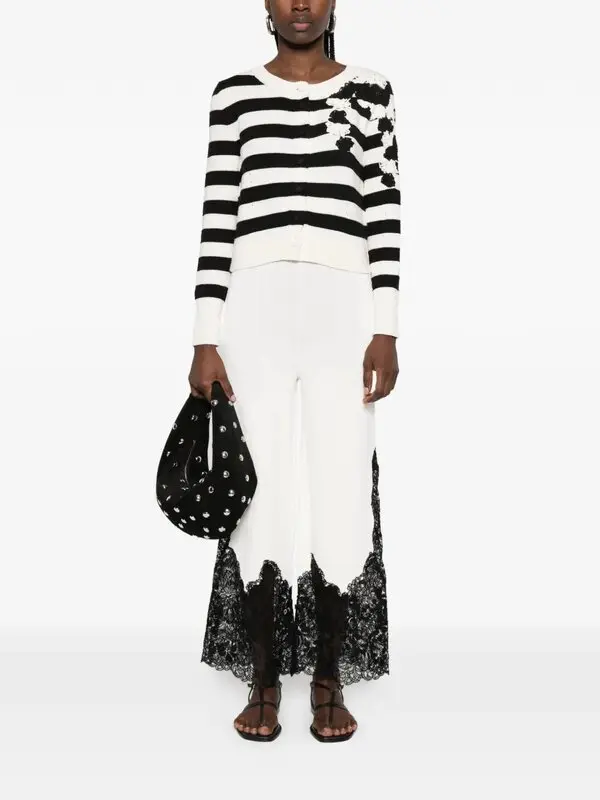 ERMANO SCERVINO Ermanno Scervino Striped Cotton Cardigan With Floral Embellishment