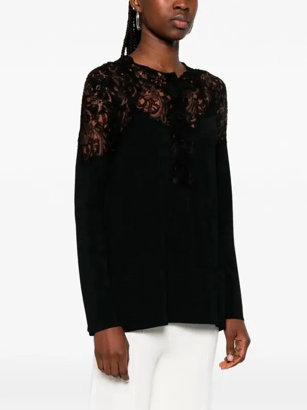 ERMANO SCERVINO Ermanno Scervino Black Viscose Long Sleeve Top With Lace Details