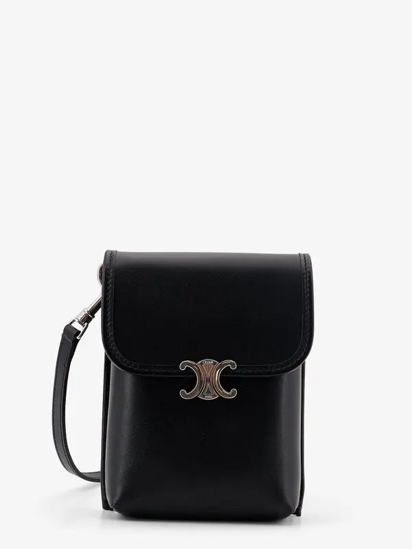 Celine Soft Triomphe Leather Shoulder Bag - Black