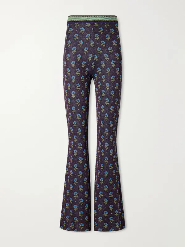 Etro Floral Knitted Flared Pants - Blue