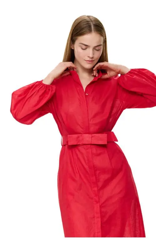GOTTEX Modern Muse Belted Button Up Linen Dress Cover-up - Red