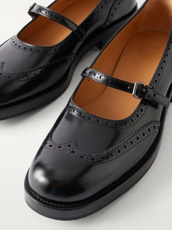 Church's Sheila Leather Mary Jane Flats With Brogue Detailing