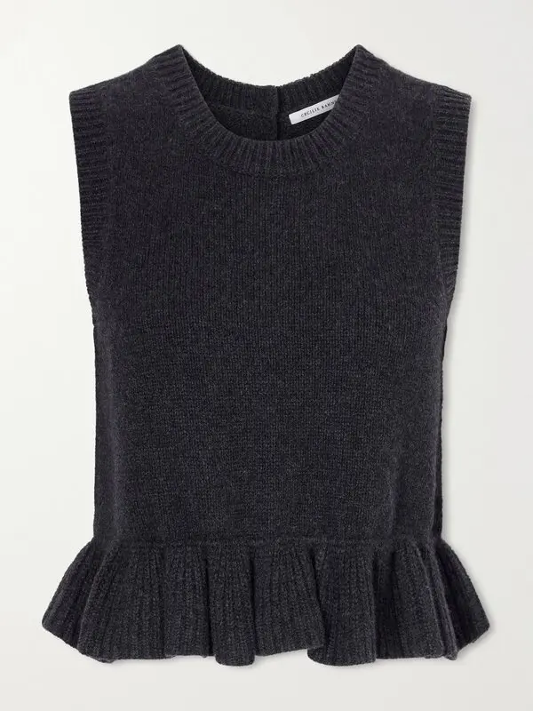 Cecilie Bahnsen Ruffled Cashmere & Wool-blend Sweater Vest - Gray