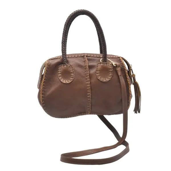 Carlos Falchi Mini Barrel Leather Bag Whiskey - Brown