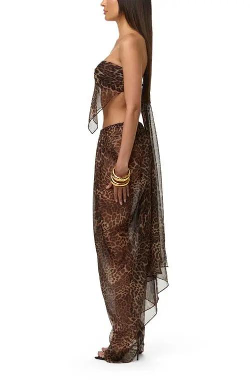 Naked Wardrobe Leopard Print Chiffon Strapless Tube Top