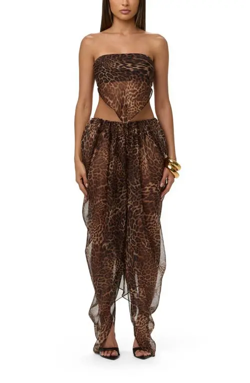 Naked Wardrobe Leopard Print Chiffon Strapless Tube Top
