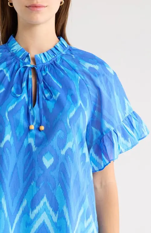 SUGARLIPS Carys Erie Abstract Cotton Split Neck Top