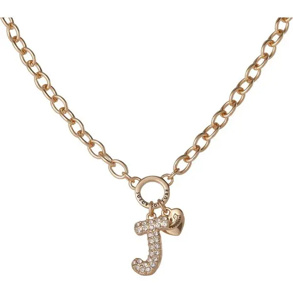 Juicy Couture Bubble Letter Necklace For With Clear Stones 18"+2 - Letter J