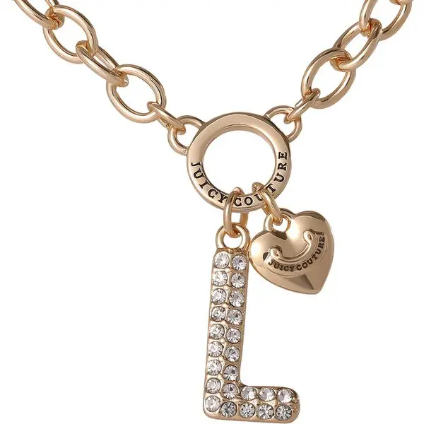 Juicy Couture Bubble Letter Necklace For With Clear Stones 18"+2 - Letter L