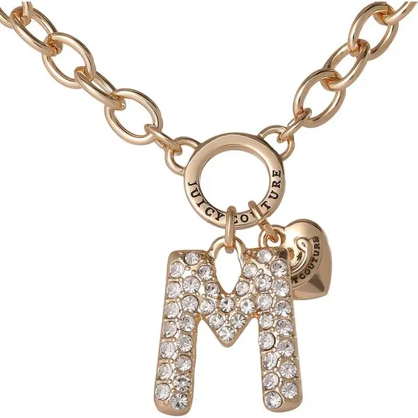 Juicy Couture Bubble Letter Necklace For With Clear Stones 18"+2 - Letter M