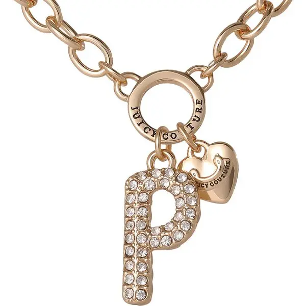 Juicy Couture Bubble Letter Necklace For With Clear Stones 18"+2 - Letter P