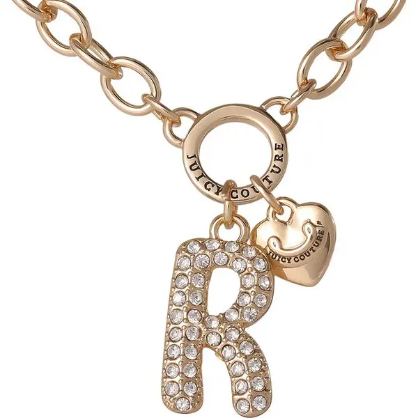 Juicy Couture Bubble Letter Necklace For With Clear Stones 18"+2 - Letter R