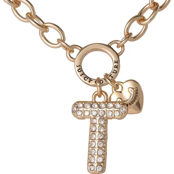 Juicy Couture Bubble Letter Necklace For With Clear Stones 18"+2 - Letter T